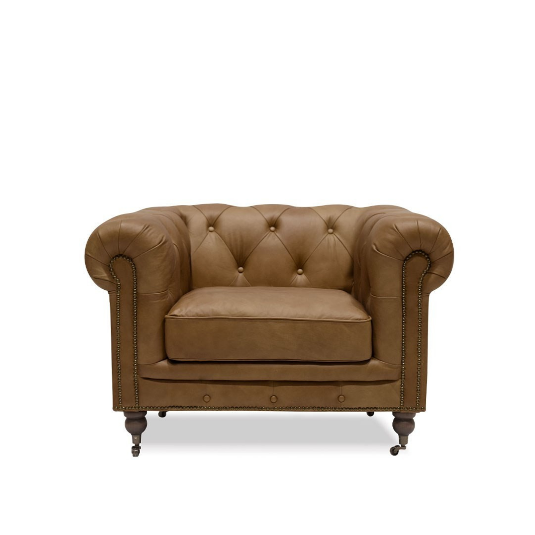 STANHOPE CHESTERFIELD ARMCHAIR – CHESTNUT | Palette Design